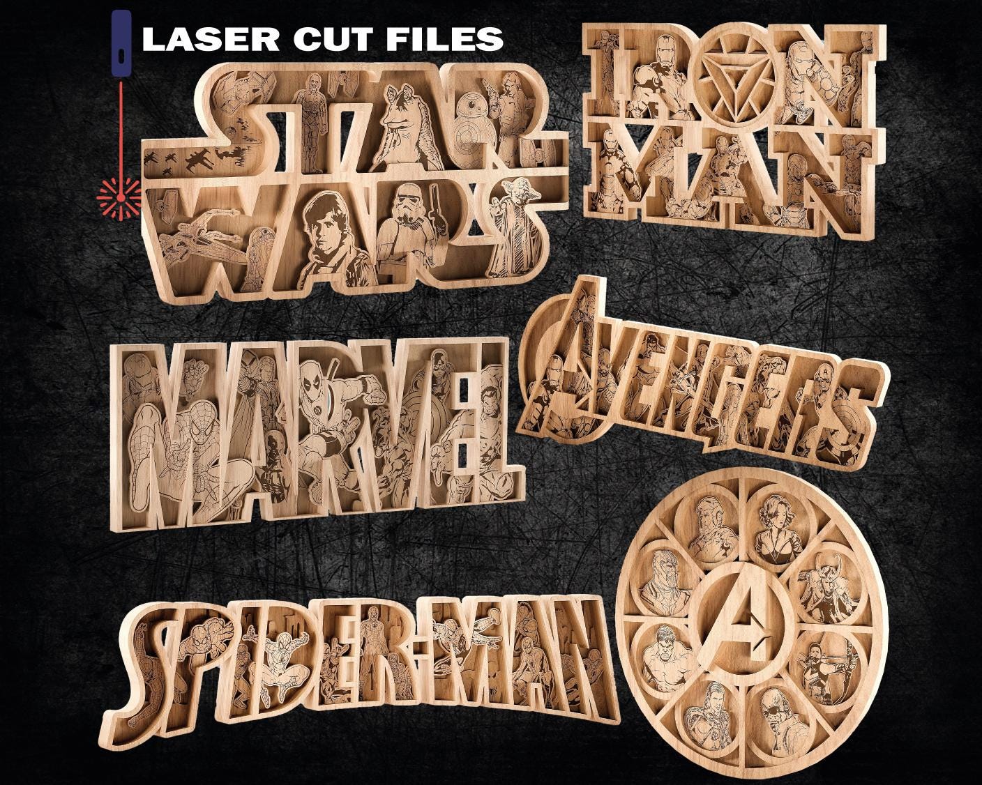 Laser Cut SVG - Superhero Svg - Set of 5 - Layers Artwork for Glowforge ...