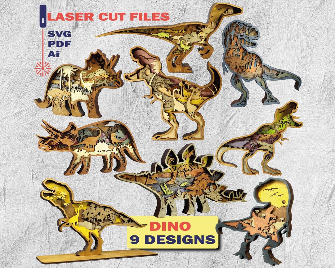 Dinosaur SVG, Dino 3d, 9 Designs, Laser Cut Files - MULTILAYERS - Etsy