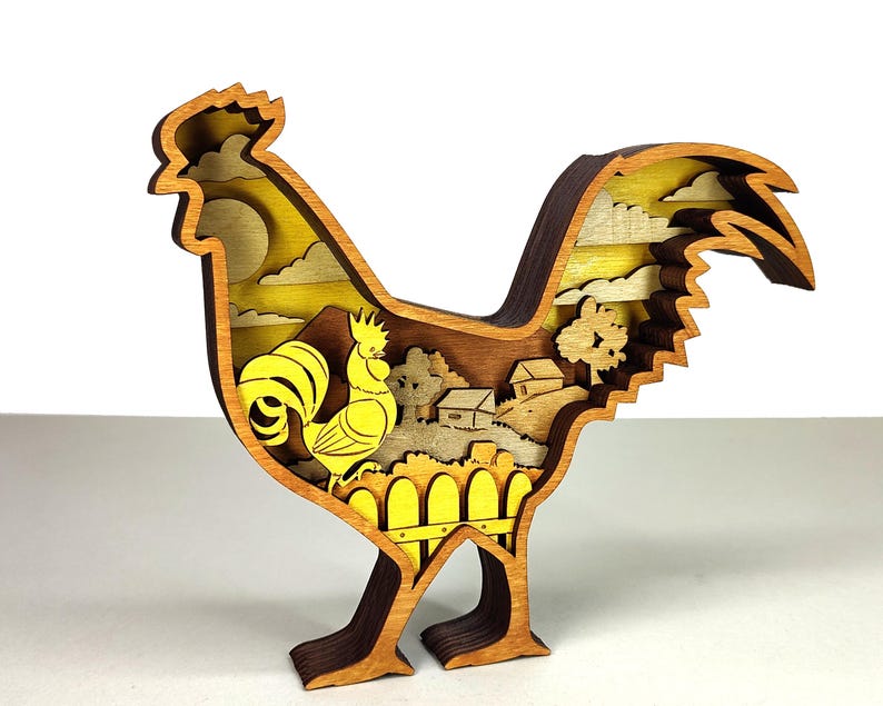 3D Rooster, Chicken SVG, Laser Cut, Rooster for CNC, Chicken Cutting ...