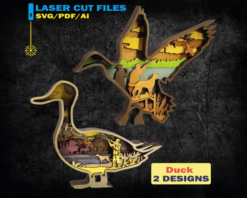 Duck SVG, Laser Cut Files, Layered Duck, Hunting Scene File ...