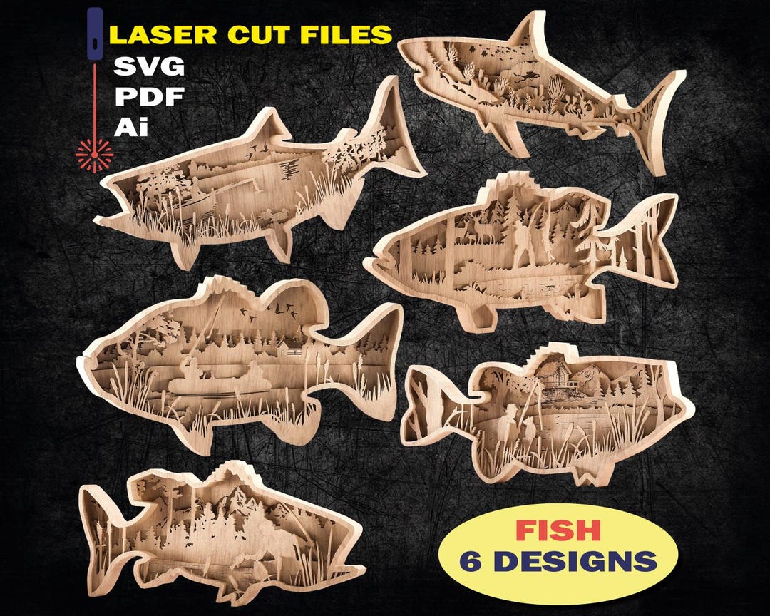 Fish SVG, Bundle, Digital File, Laser Cut Files, Glowforge, 6 Designs ...