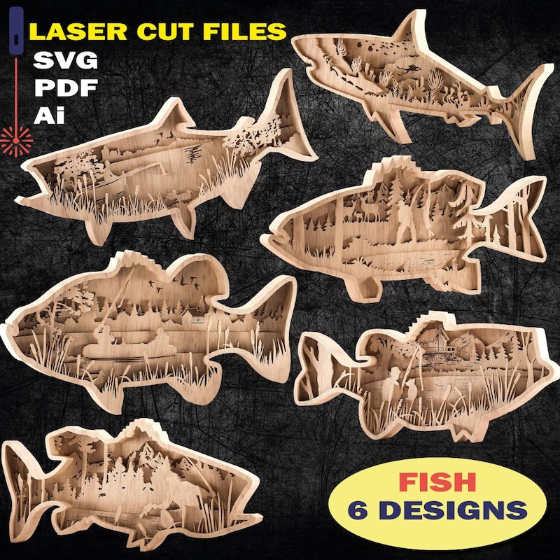 Fish Digital Laser Cut - Etsy