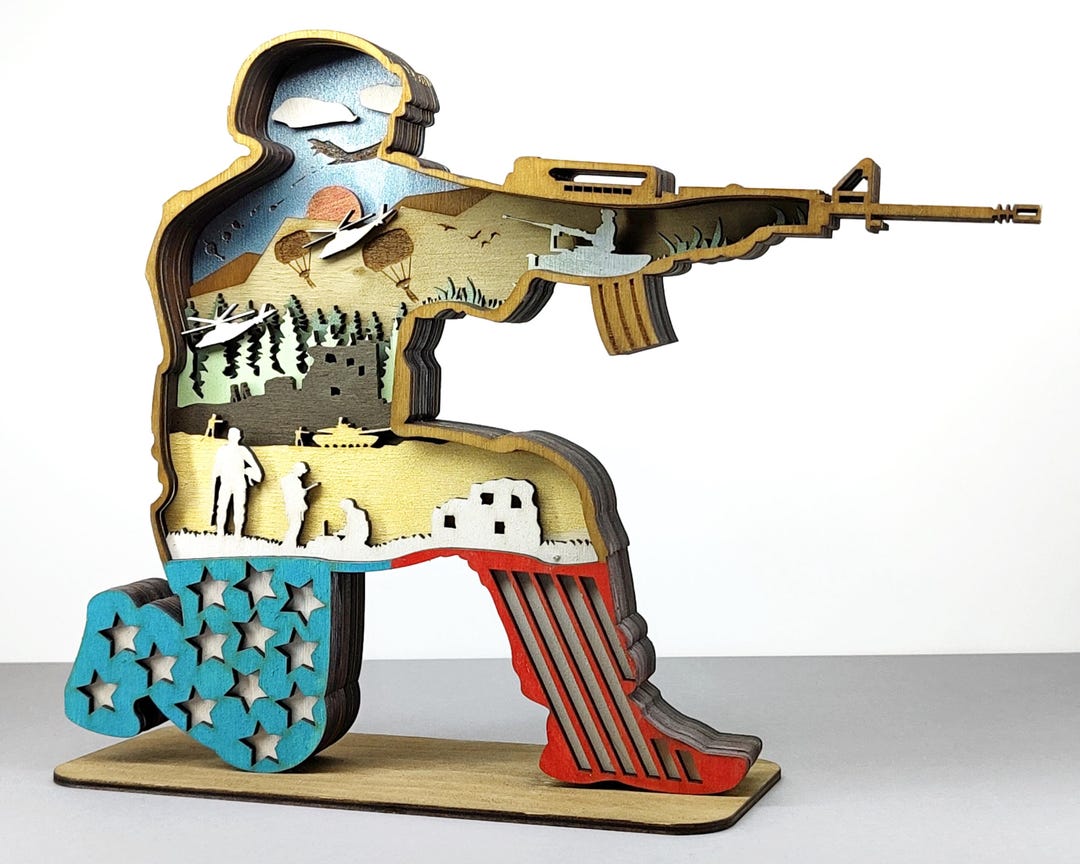 9-layer Soldier Silhouette, American Flag SVG, US Army Laser Cut Files ...
