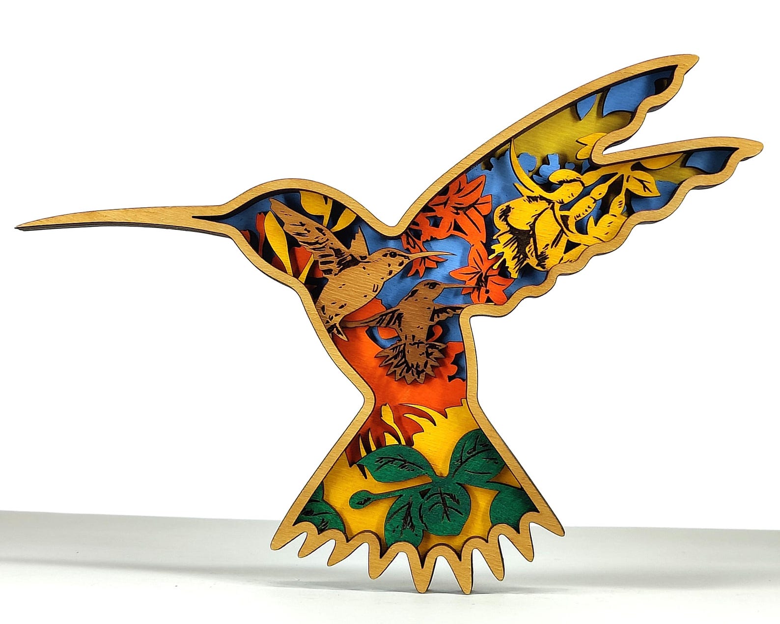 Hummingbird Flowers Laser Cut File, 3D Layered Plywood (SVG, PDF, Ai ...