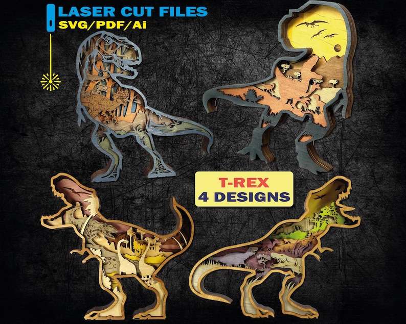 T-rex Multilayer SVG, 3D Plywood Mandala Laser Cut File (digital ...