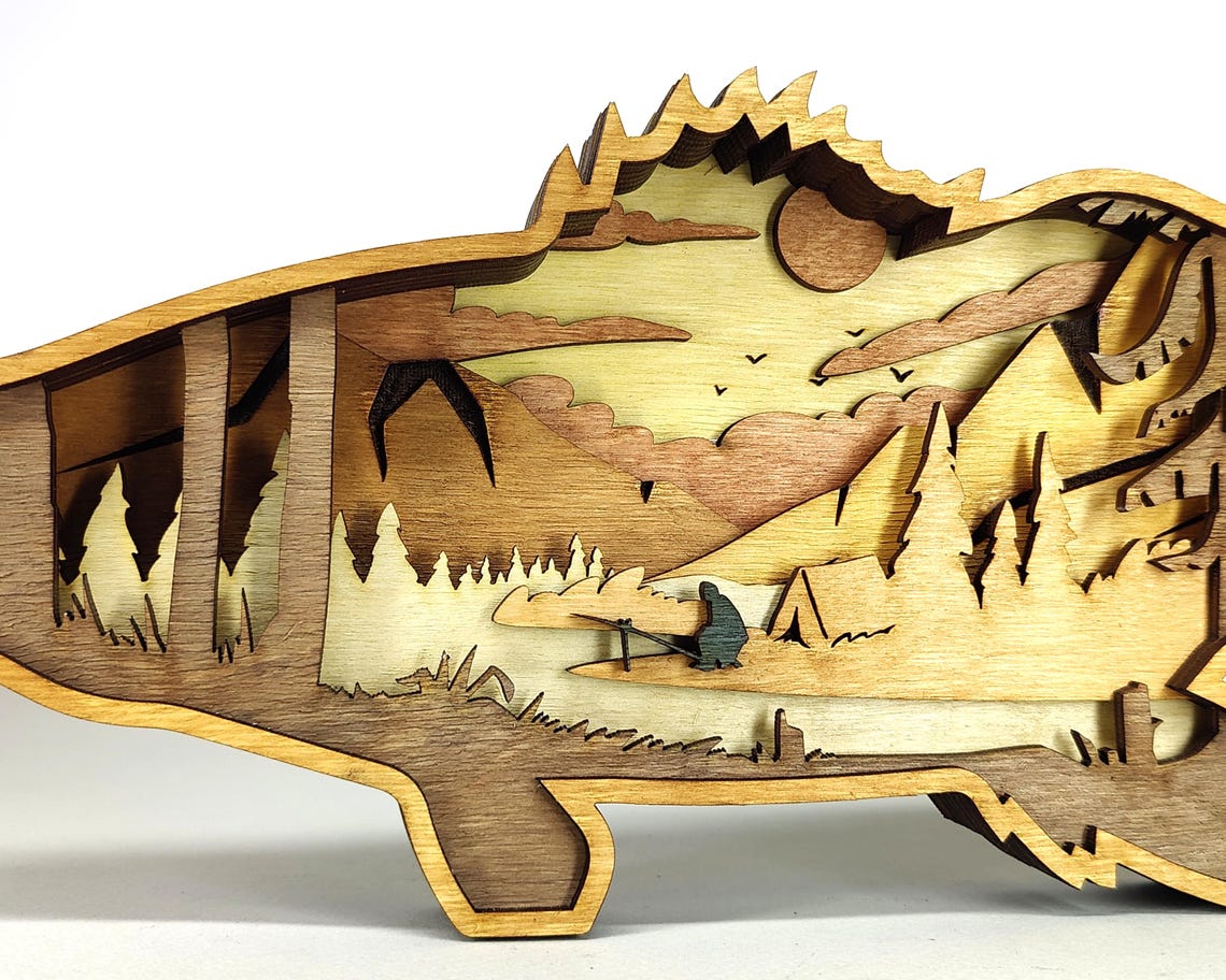 Bass, Laser Cut Files, Fishing Svg - 8 Layer Artwork for Glowforge ...
