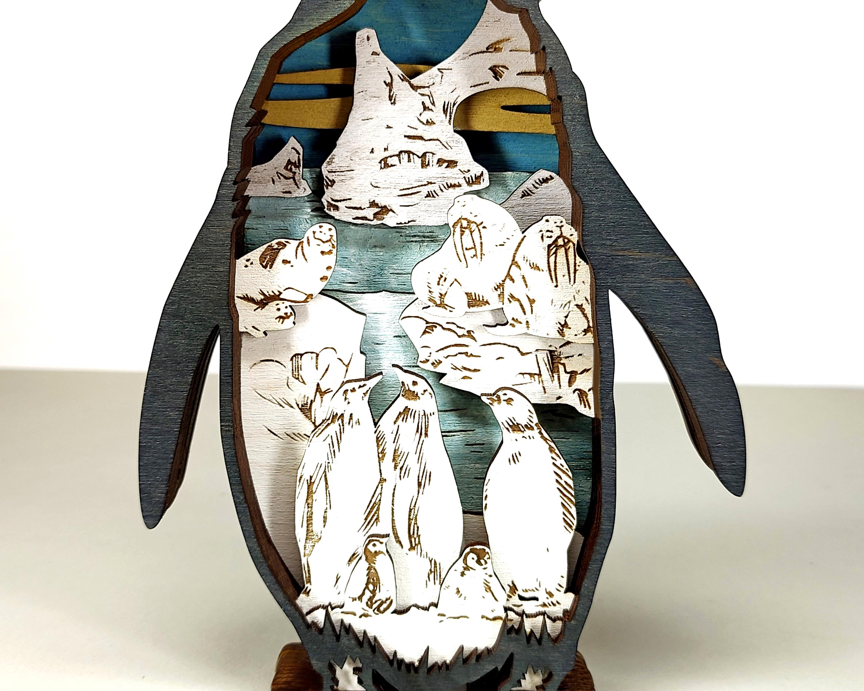 Penguin 3D, Laser Cut SVG, Penguin SVG for Wood, 3D Animal, Mandala ...
