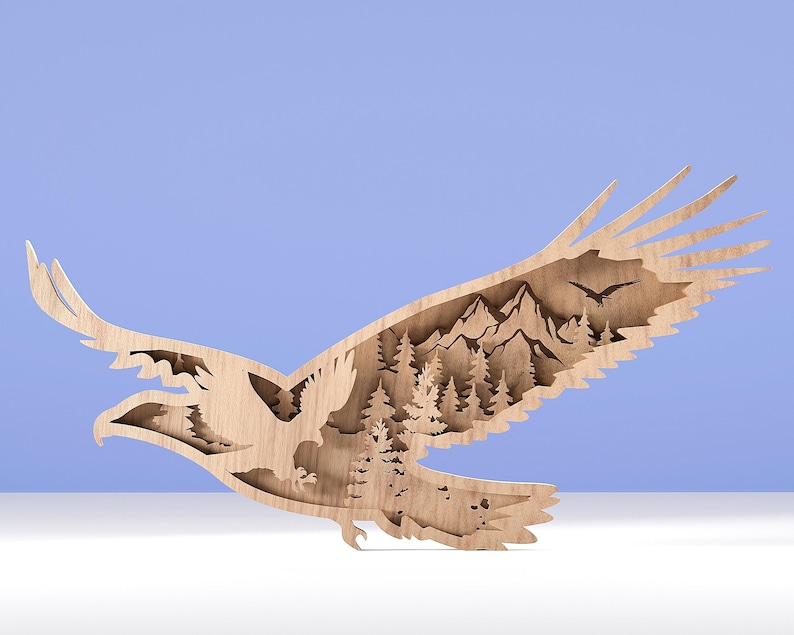 Eagle Forest Layered Cutting File, Eagle Layered Theme, Wood 3D Eagle ...