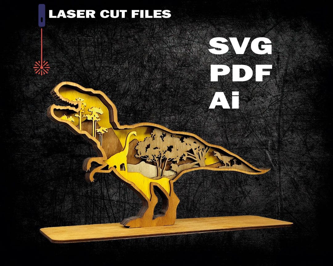 Layered SVG, T-rex Laser Cut File, 3D Layered, T-rex Plywood Cut, T-rex ...