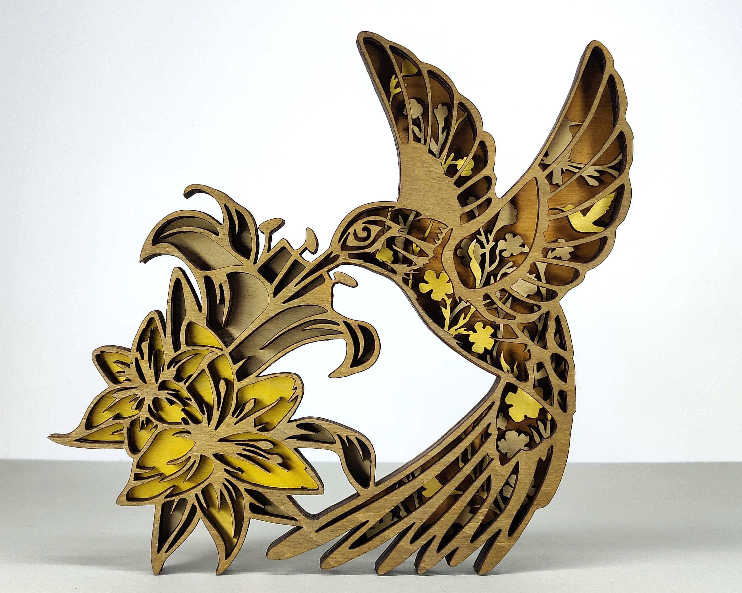 Hummingbird Flowers Laser Cut File, 3D Layered Plywood (SVG, PDF, Ai ...