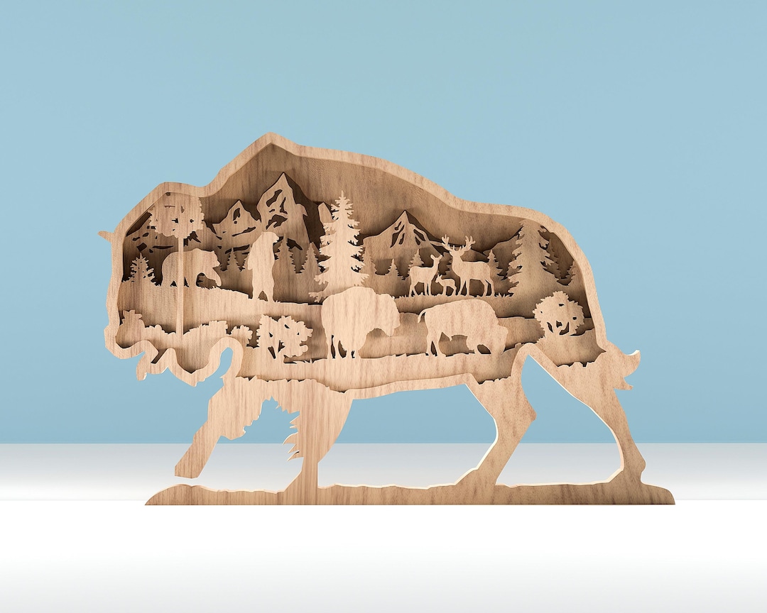 BISON Multilayer Svg, Laser Cut Files, 3D Layered Buffalo, Bison ...