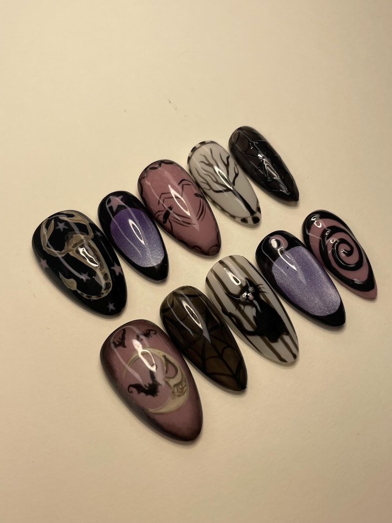Purple Halloween Press on Nails: 3D Goth Fall Nails - Etsy