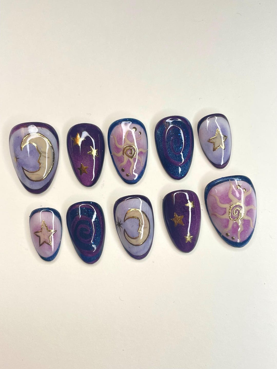 Purple Sun and Moon Press on Nails: Chrome Cateye Almond - Etsy