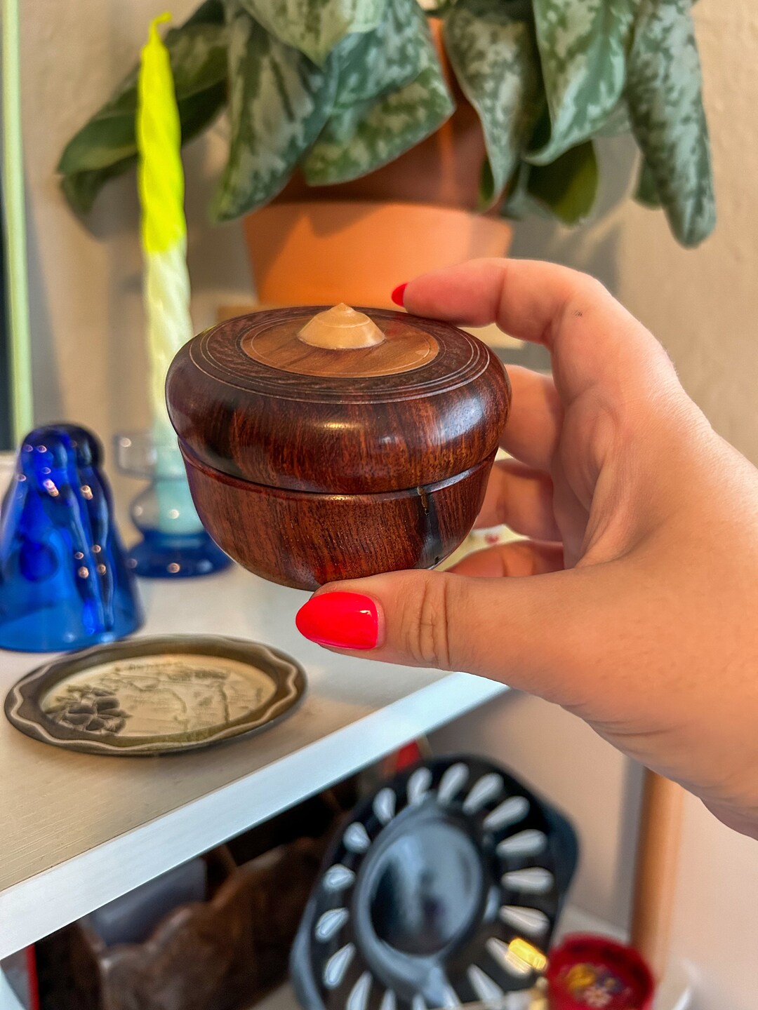 Vintage Turned Wood Granadillo Olive Tagua Artist Signed Stash Box ...