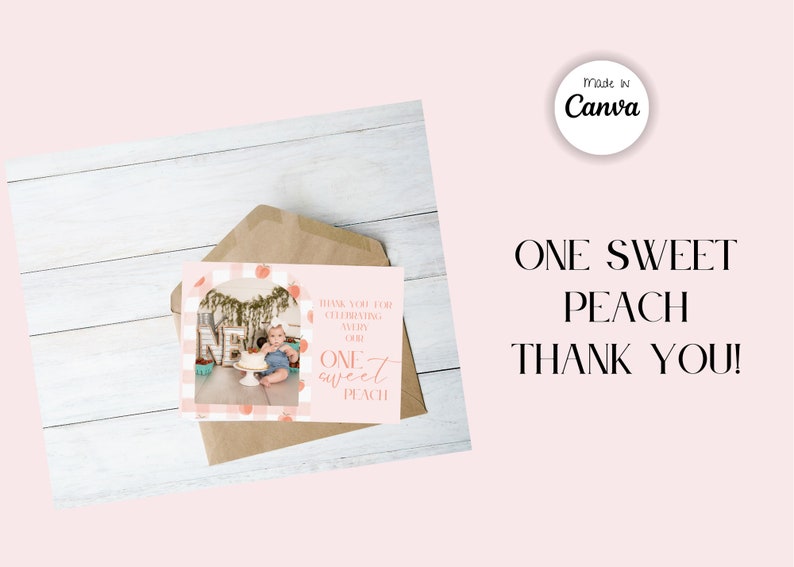 One Sweet Peach Birthday Thank You Card - Etsy