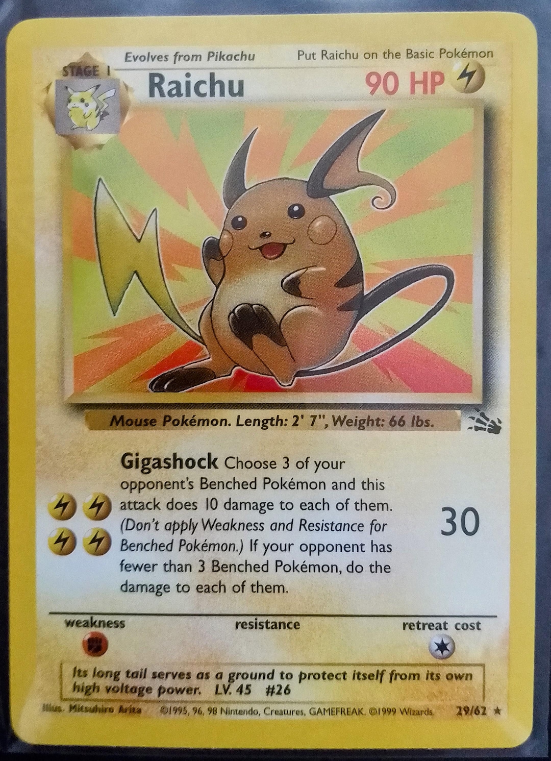 Pokemon Card Raichu Non-holo Rare 29/62 Unlimited Fossil Set - Etsy