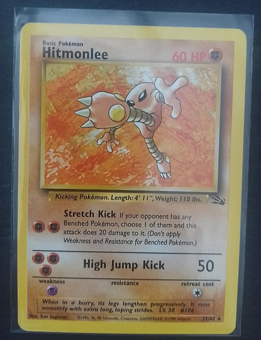 Pokemon Card Hitmonlee Non-holo Rare 22/62 Unlimited Fossil Set - Etsy