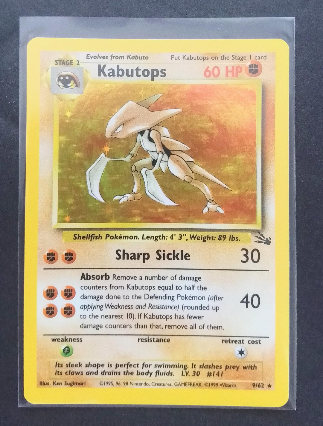 Pokemon Card Kabutops Holo Rare 9/62 Unlimited Fossil Set - Etsy