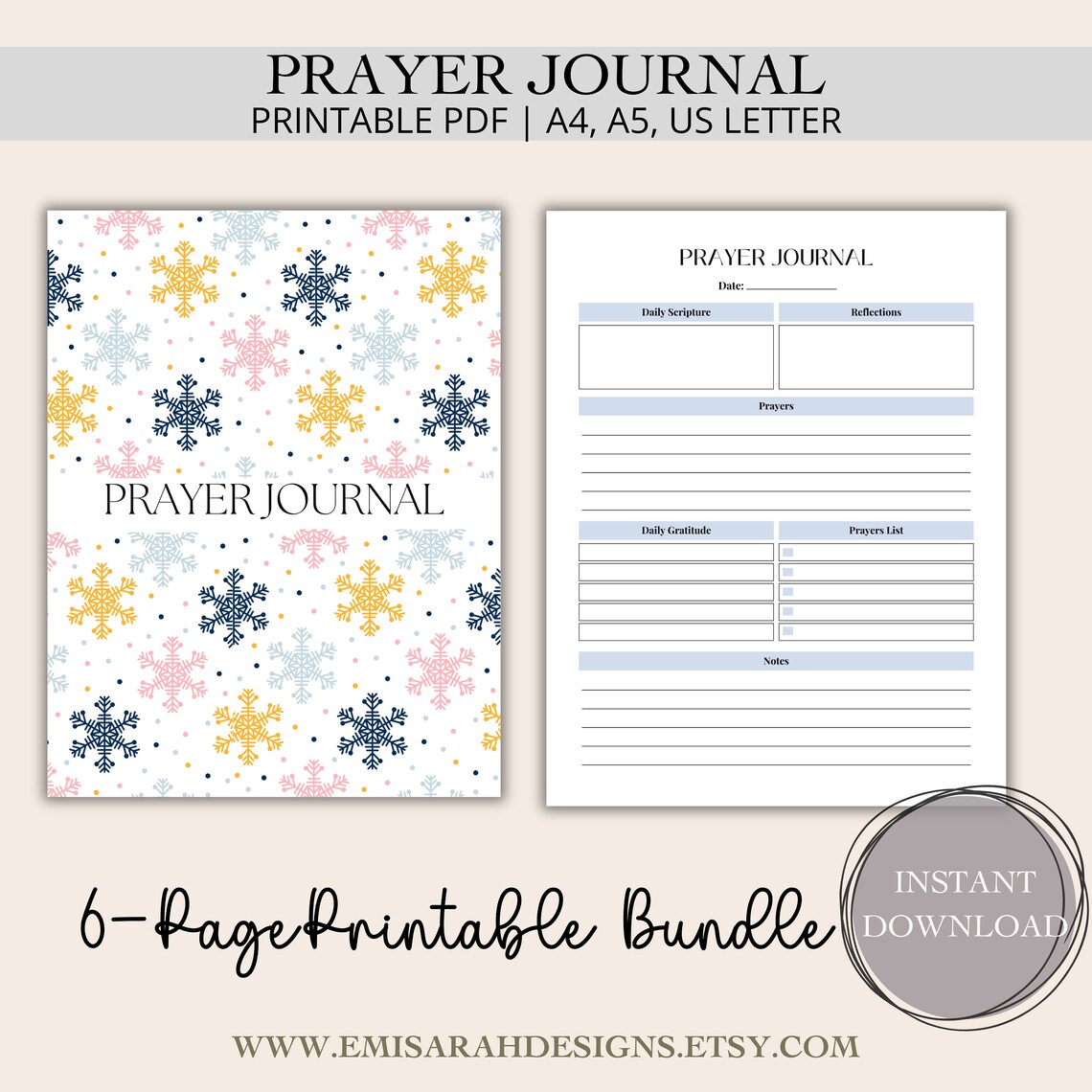 Snowflake Prayer Journal Printable Daily Bible Study Digital Planner ...