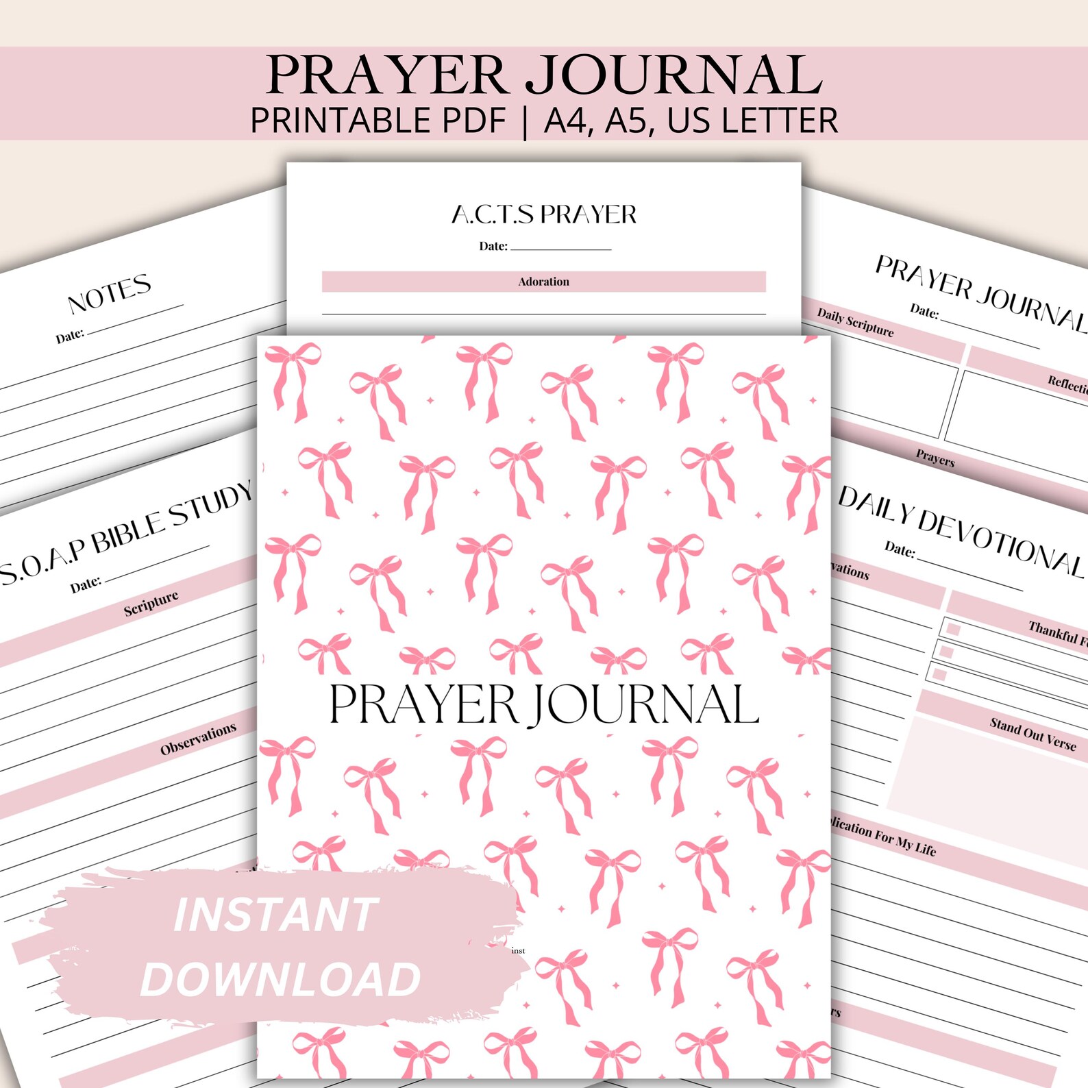 Coquette Bow Prayer Journal Digital Daily Bible Study Printable Planner ...