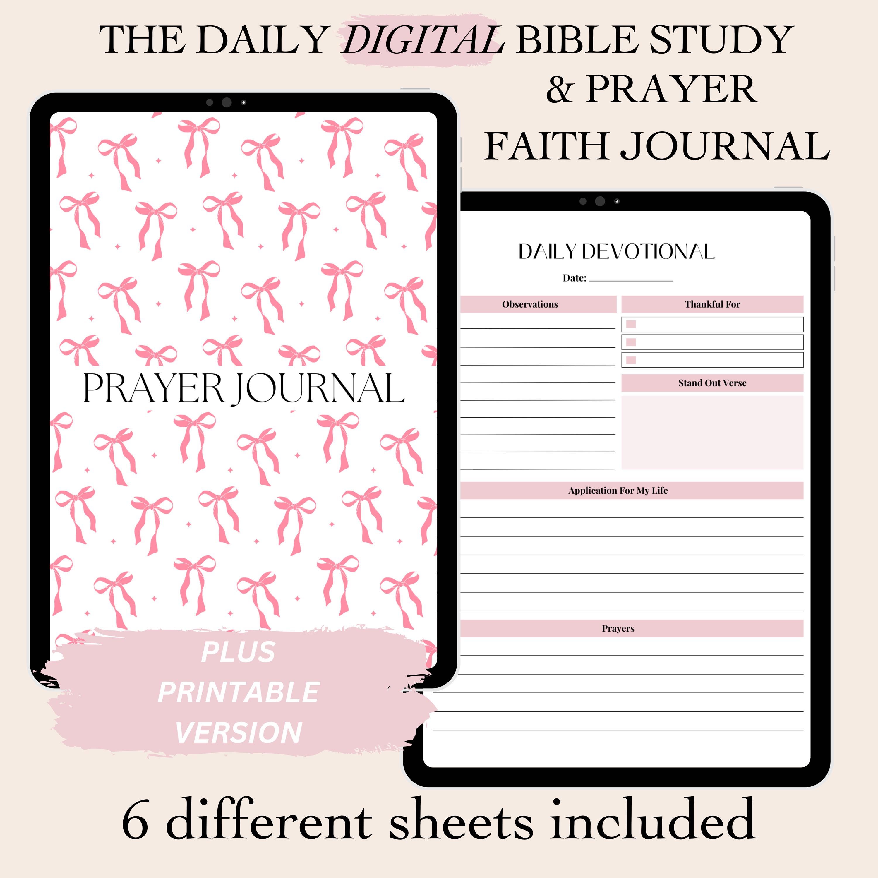 Coquette Bow Prayer Journal Digital Daily Bible Study Printable Planner ...