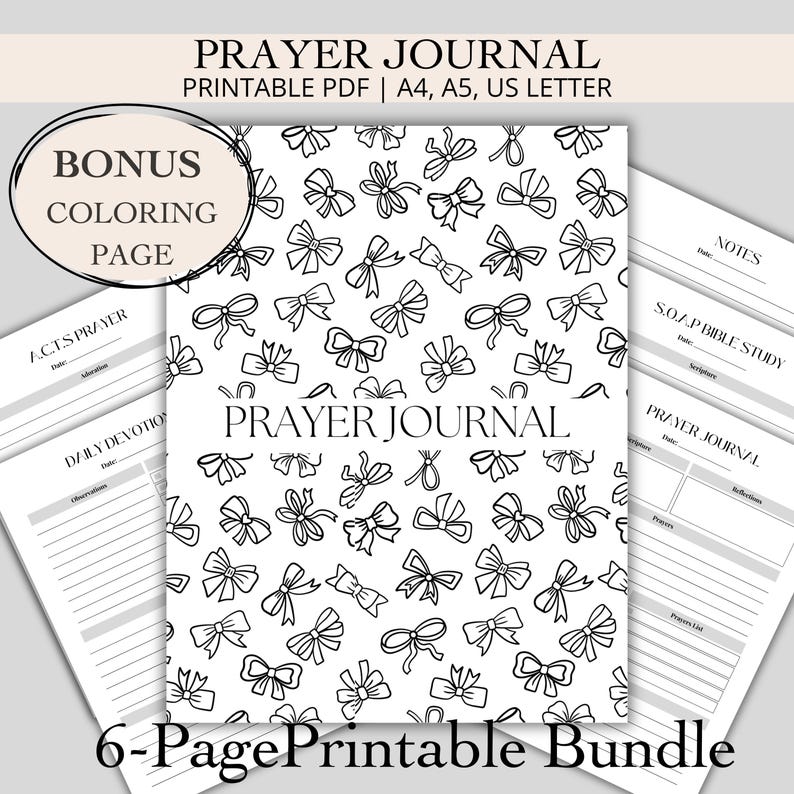 Printable Coquette Bow Coloring Prayer Journal Daily Bible Study ...