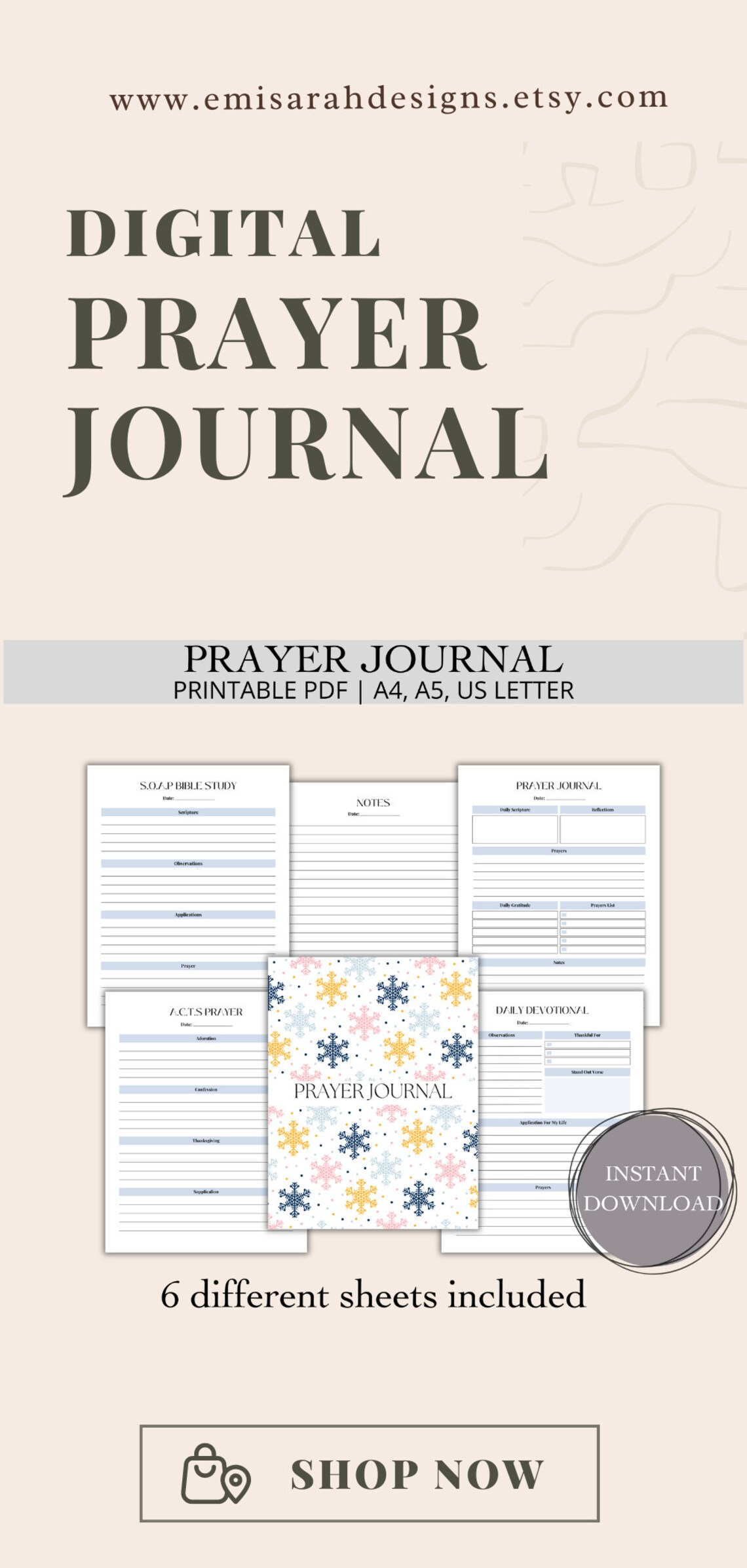 Snowflake Prayer Journal Printable Daily Bible Study Digital Planner ...