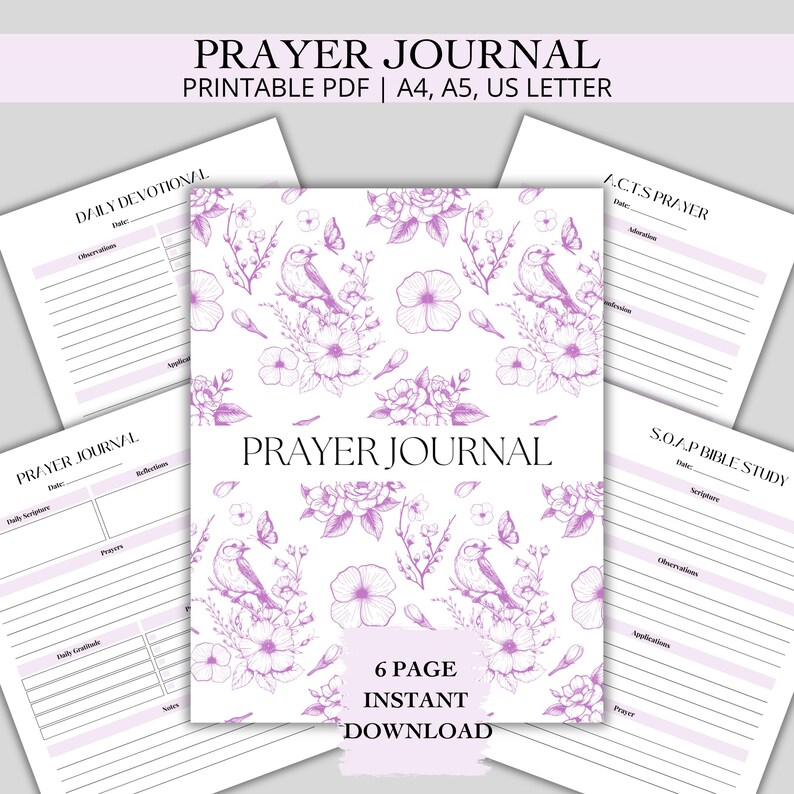 Toile Prayer Journal Printable Daily Bible Study Digital Planner Prayer ...