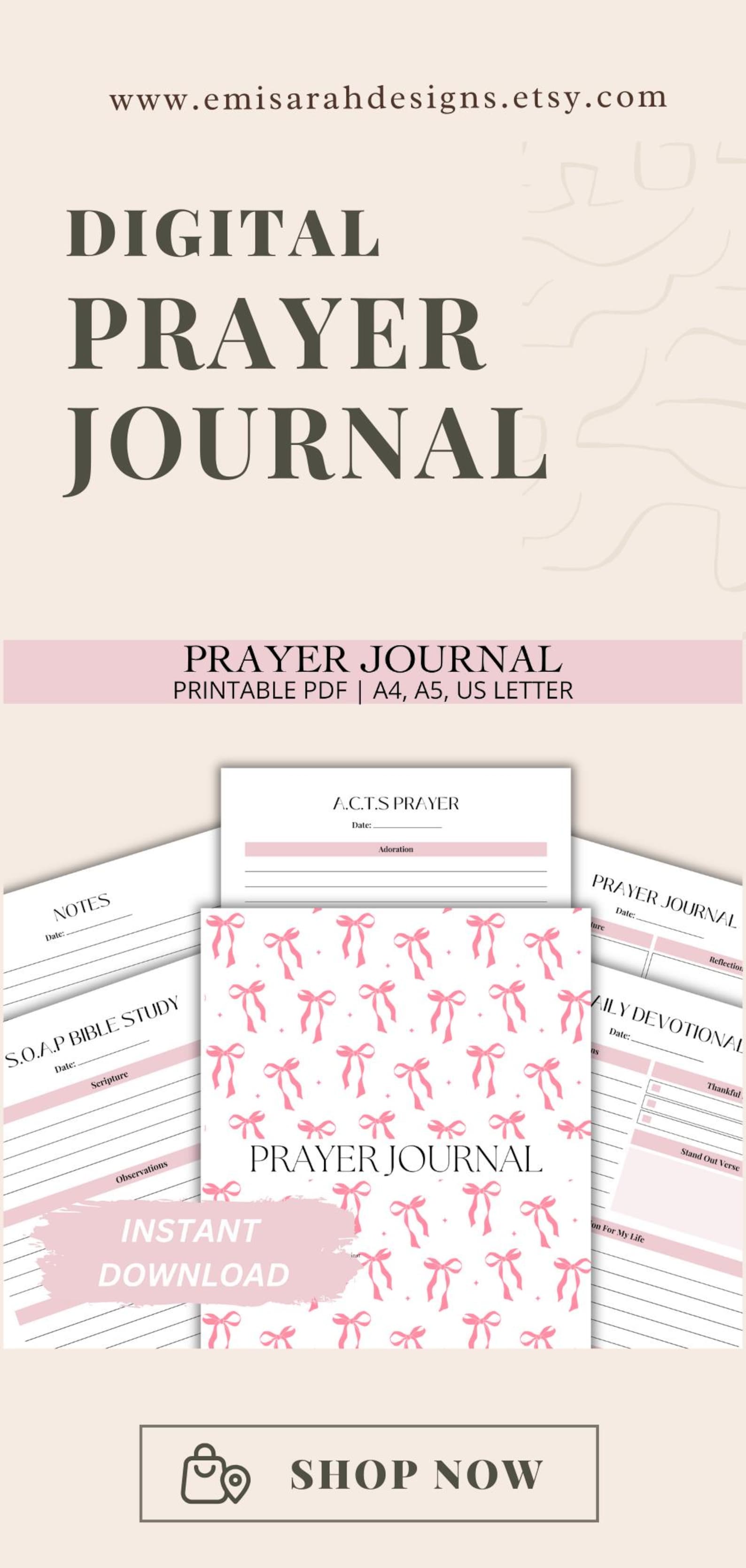 Coquette Bow Prayer Journal Digital Daily Bible Study Printable Planner ...