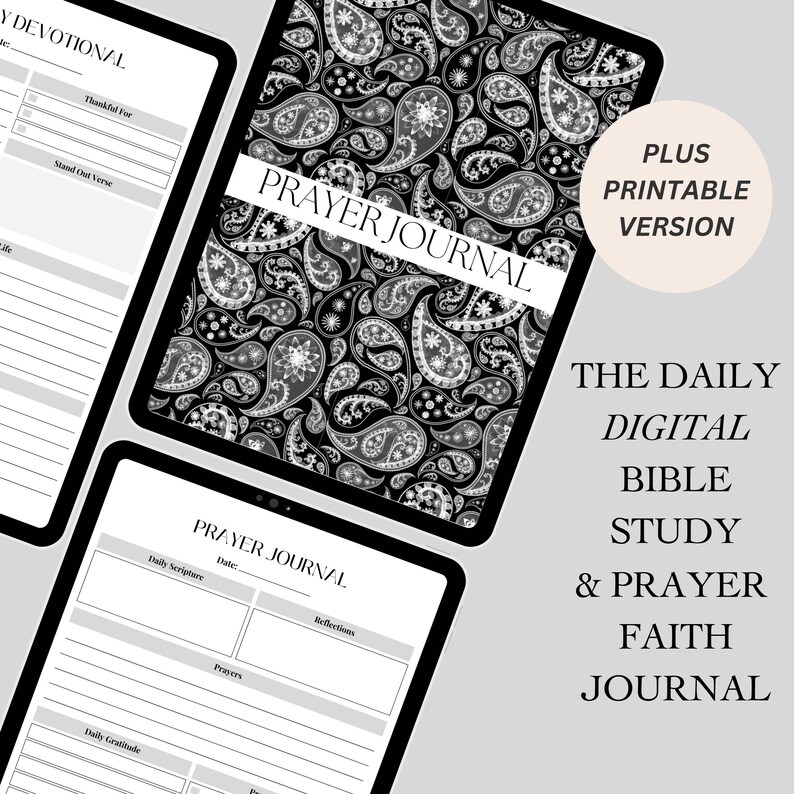 Prayer Journal Digital Printable Daily S.O.A.P Bible Study Planner Black Paisley Prayer ...