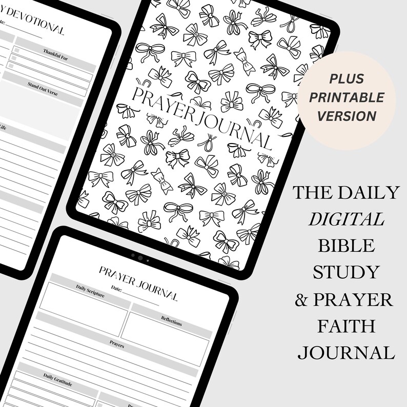 Printable Coquette Bow Coloring Prayer Journal Daily Bible Study Digital Planner Prayer ...