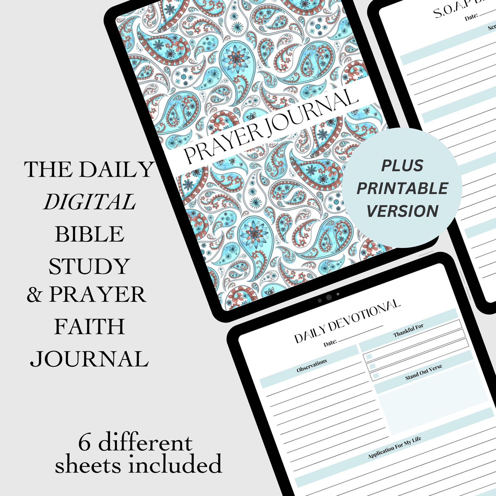 Paisley Prayer Journal Printable Planner S.O.A.P Daily Bible Study ...