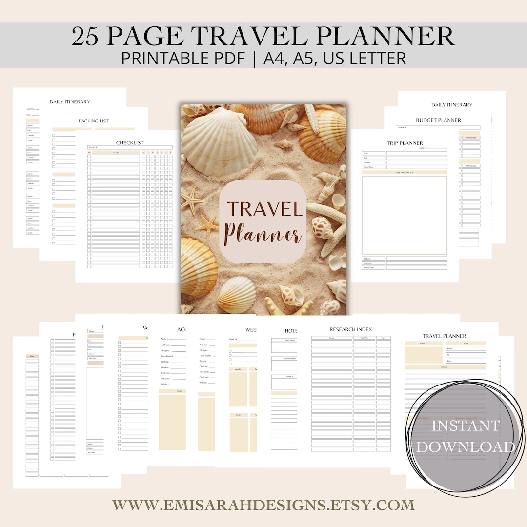 Digital Printable Travel Planner Print at Home Vacation Organizer Trip ...