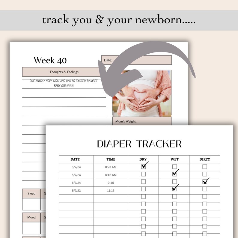 Digital Printable Pregnancy Tracker Newborn Print at Home Mom to Be ...