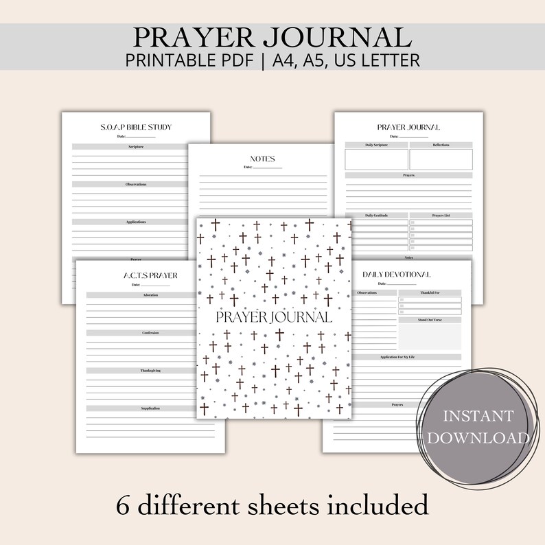 Christian Prayer Journal Printable Daily Bible Study Digital Planner ...