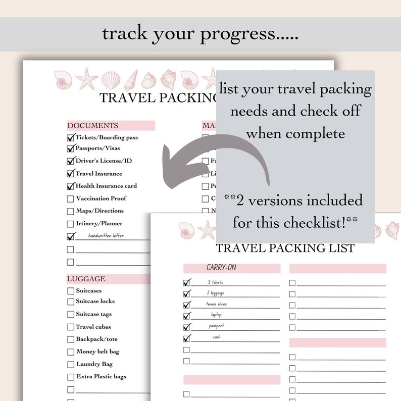 Digital Printable Travel Packing List Print at Home Vacation Organizer ...