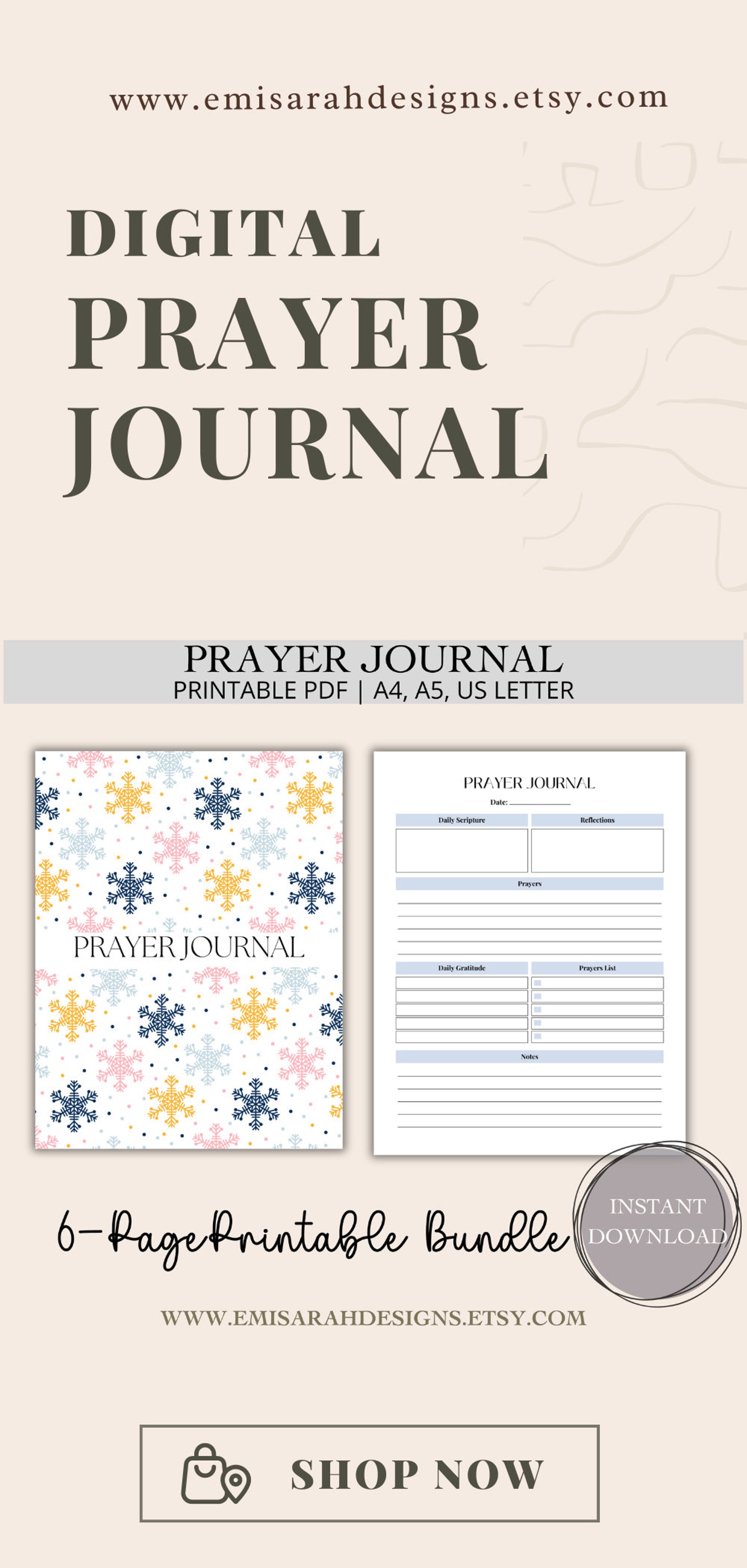 Snowflake Prayer Journal Printable Daily Bible Study Digital Planner ...
