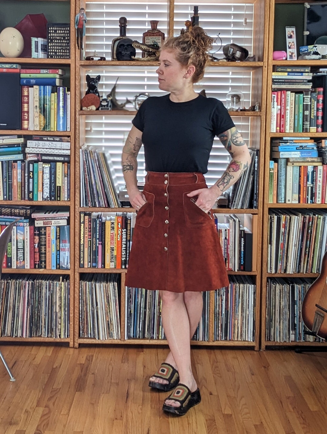 Vintage Rust Suede Skirt With Snaps and Pockets- S - Etsy