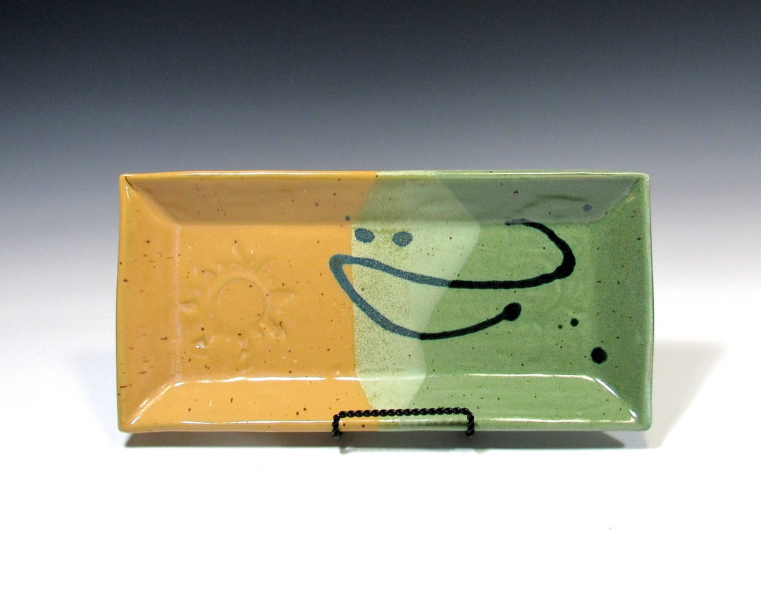 Handmade Ceramic Serving Tray: Yellow & Green Glaze, Appetizer Plate ...