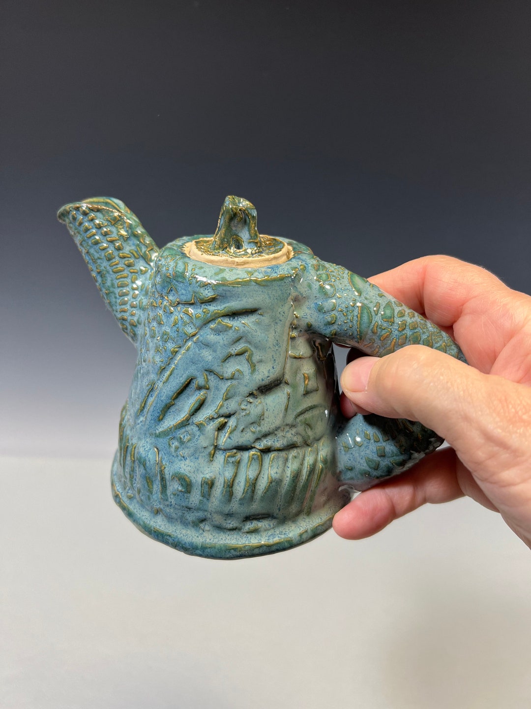 Tiny Collectible Blue Textured Clay Teapot - Etsy