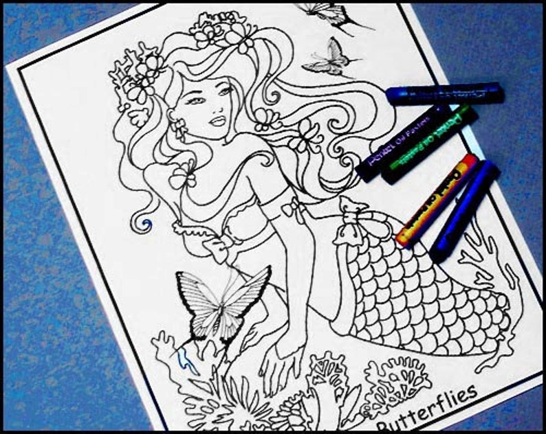 Adult Printable Coloring Page, Papercraft, Digital Image, Mermaid for ...