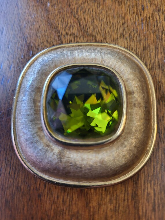 Signed Judith Jack Brushed Gold Tone Sterling Pin - Gem