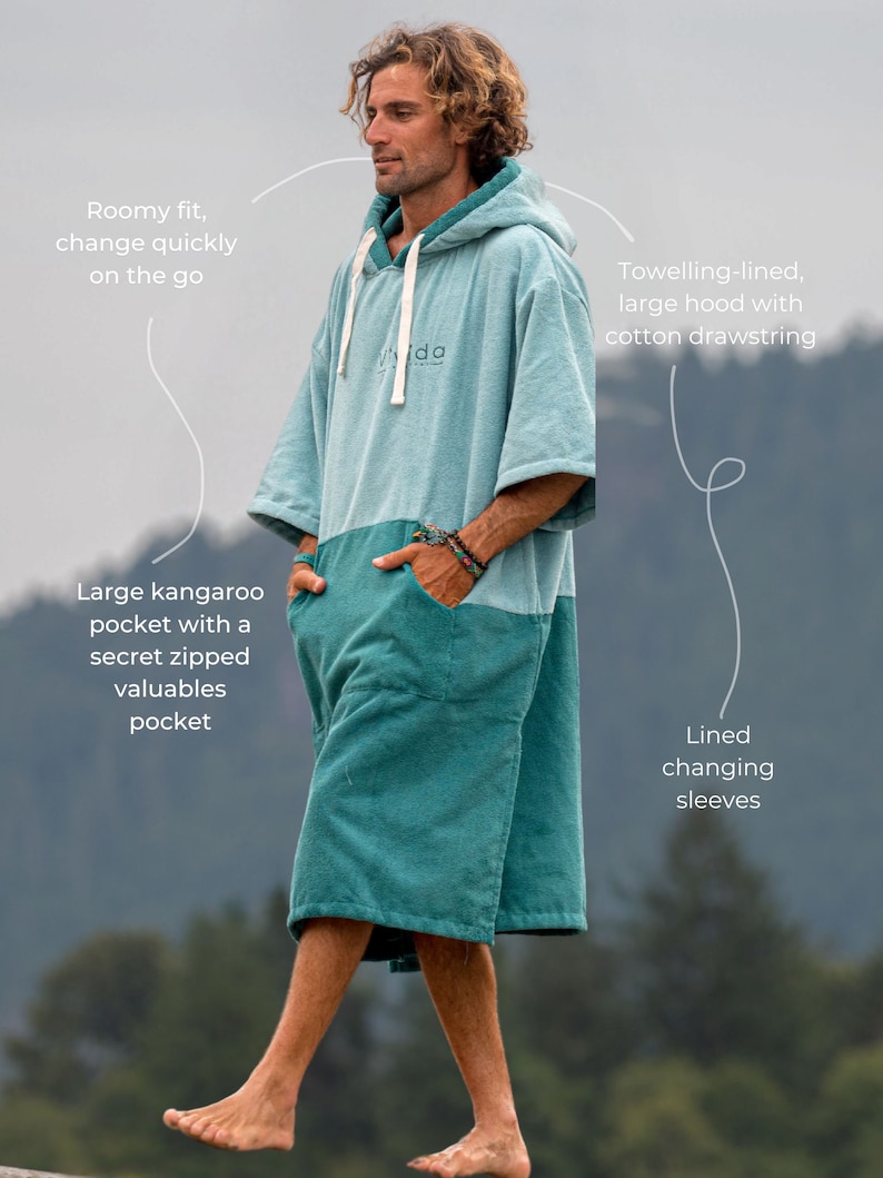 Unisex Hooded Towel Poncho Changing Robe for Drying at the Beach, Surf ...