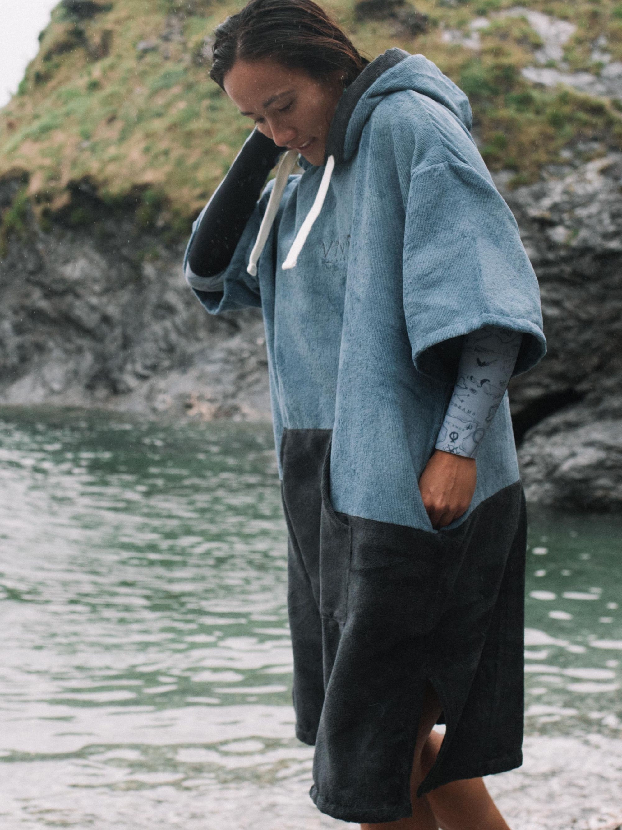 Beach Changing Poncho Towel in Blue & Grey | Cosy Cover up After Swim ...