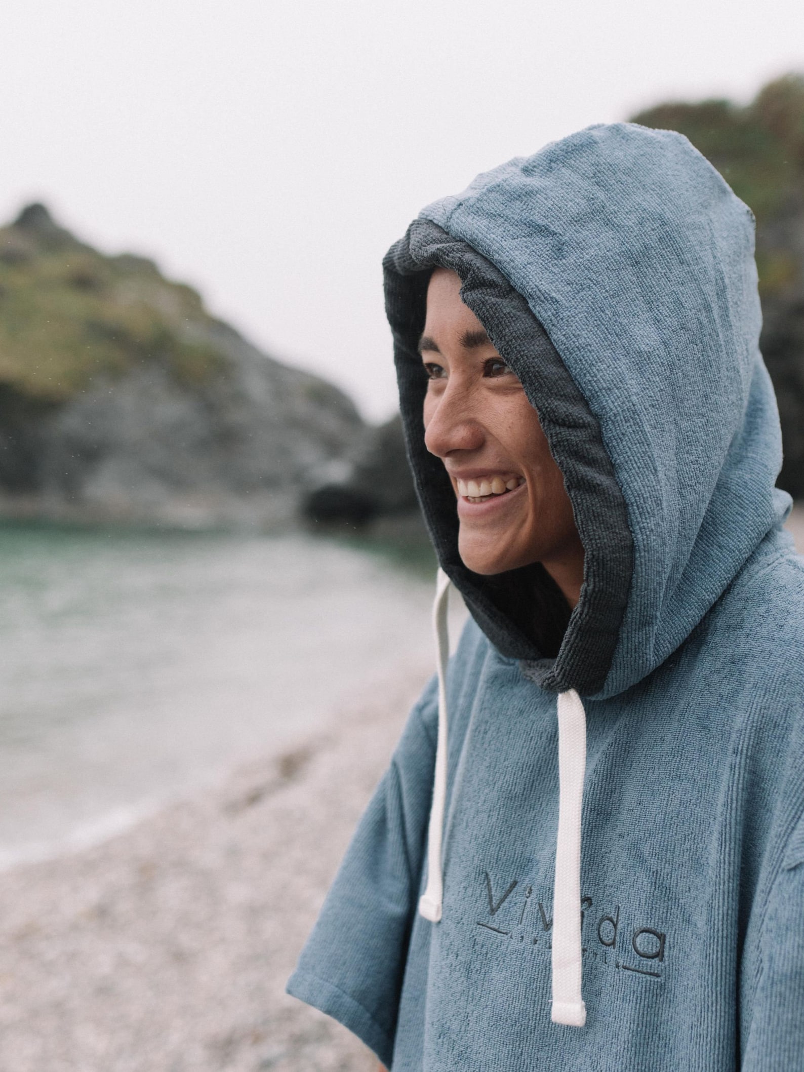 Beach Changing Poncho Towel in Blue & Grey | Cosy Cover up After Swim ...
