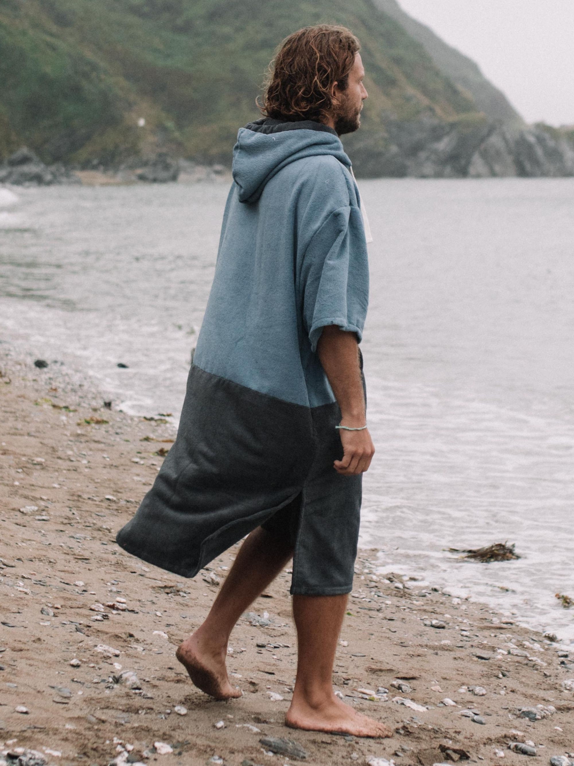 Beach Changing Poncho Towel in Blue & Grey | Cosy Cover up After Swim ...