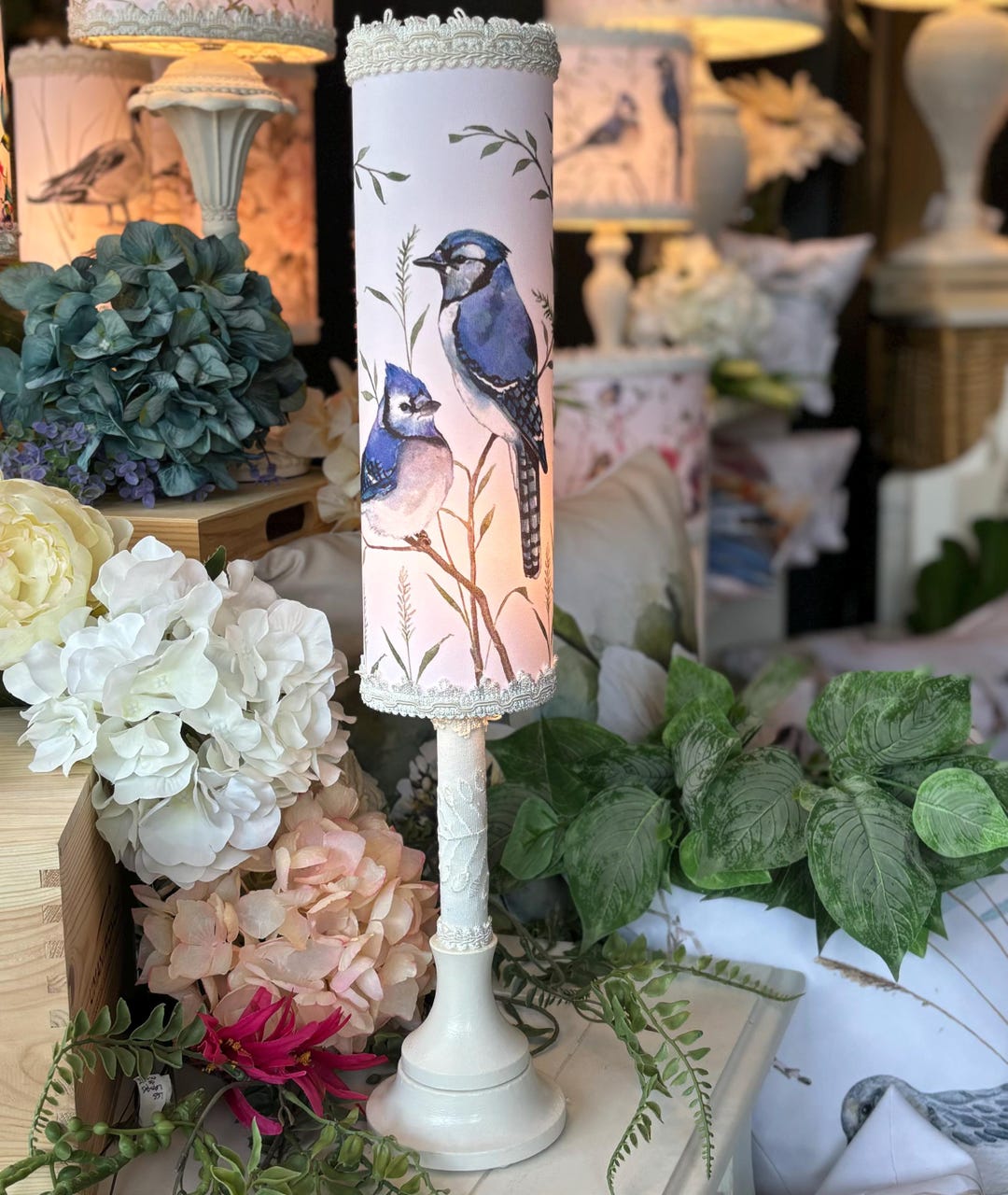 Bird Lamp Blue Jays Lamp Blue Light Fixture Table Lamp Bedside Lamp ...