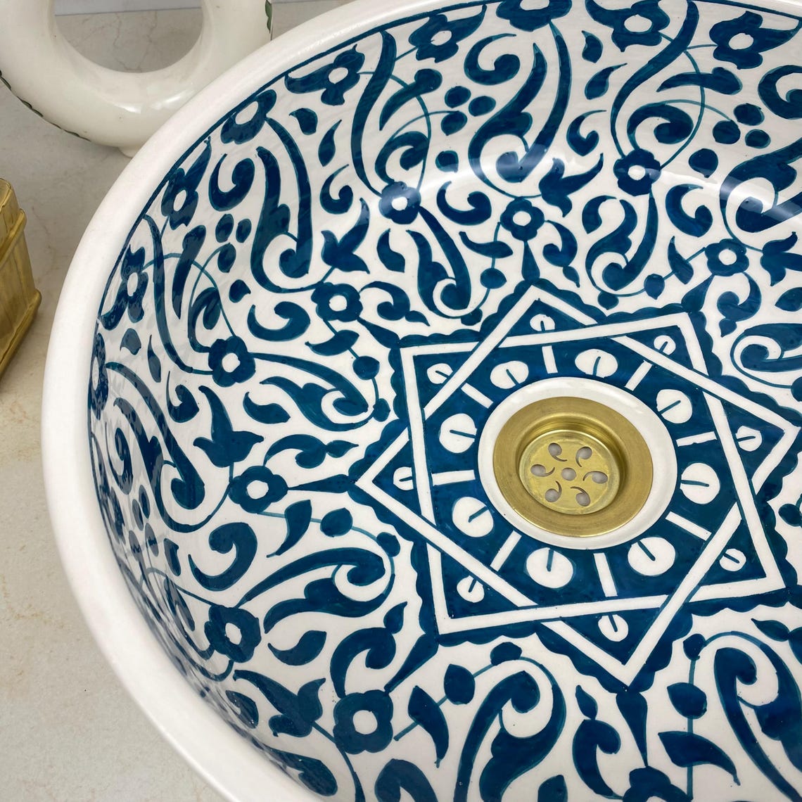 Custom Made Natural Blue Modern Flower Bathroom Vessel Washbasin ...