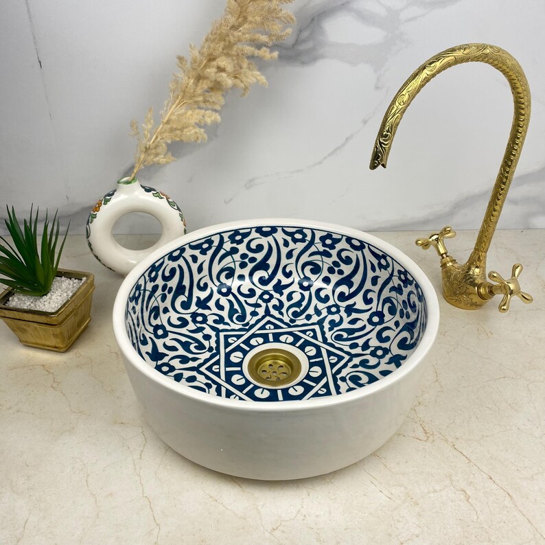 Custom Made Natural Blue Modern Flower Bathroom Vessel Washbasin ...