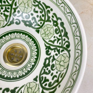 Handcrafted Green Floral Ceramic Sink – Elegant Bathroom Vessel Basin ...